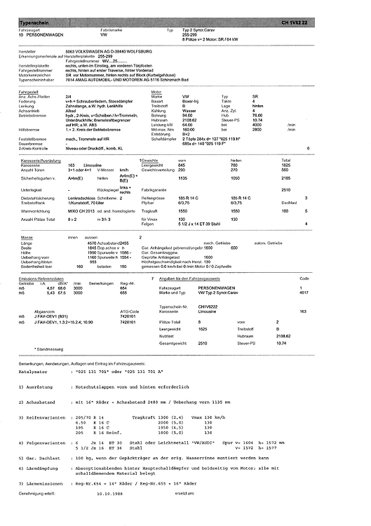 Sammlung Typenscheine T3 - Technik - VWBUSFORUM.CH